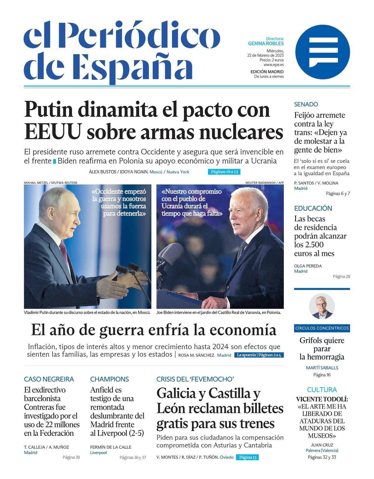 EL PERIÓDICO DE ESPAÑA de hoy miércoles 22 de febrero de 2023 | El ...