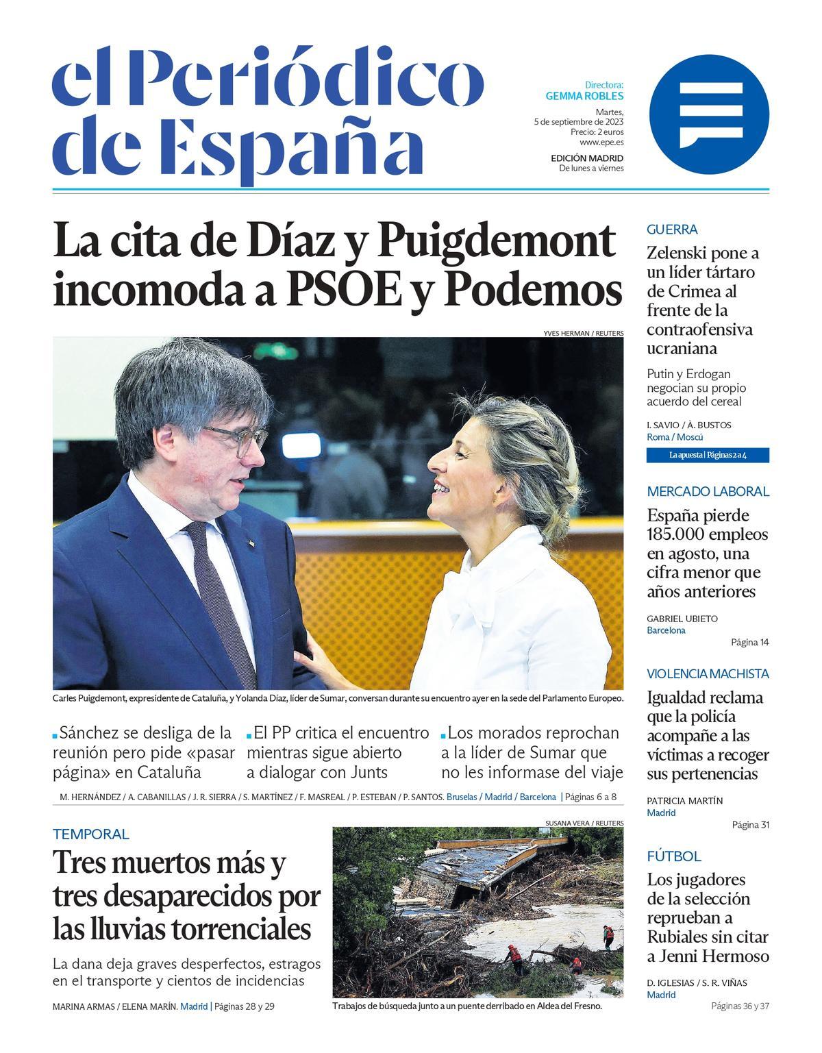 Portada de EL PERIÓDICO DE ESPAÑA del martes 5 de septiembre del 2023 ...