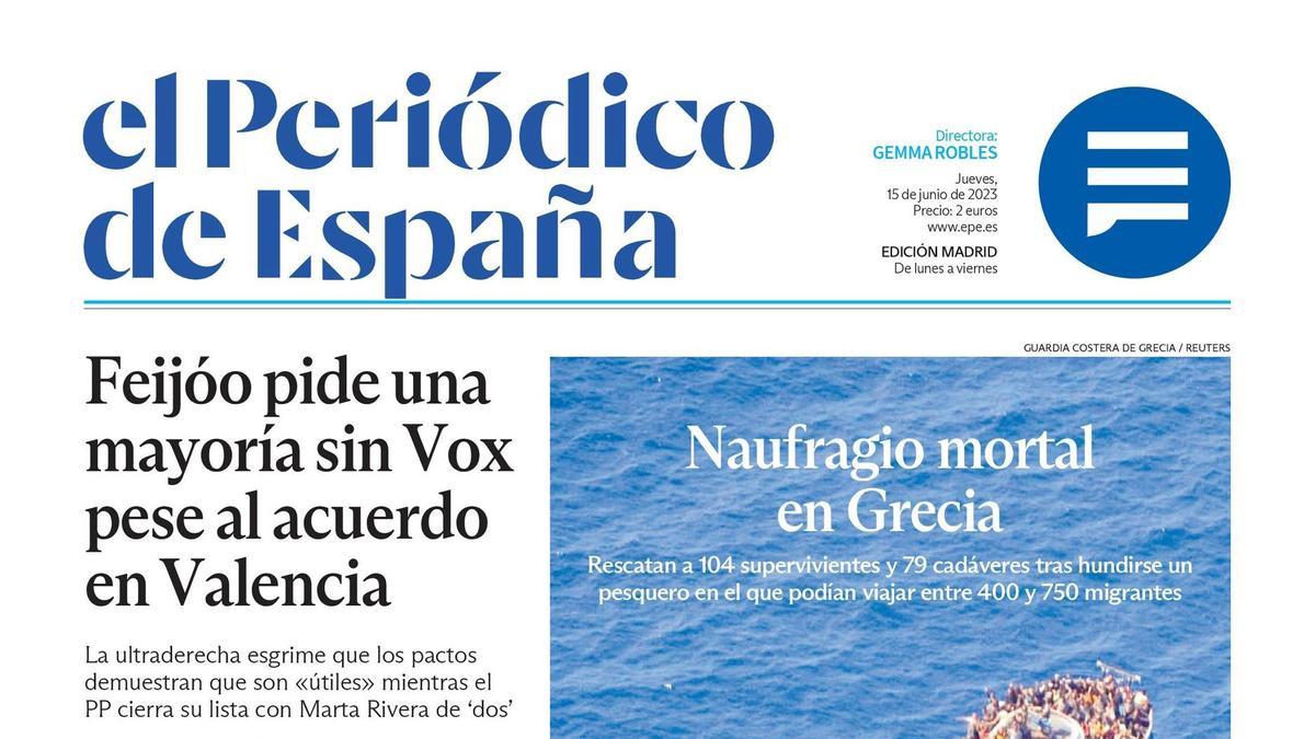 Portada de EL PERIÓDICO DE ESPAÑA del jueves 15 de junio del 2023 | El ...